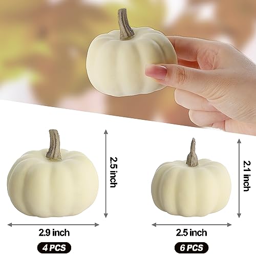 Artgar Pumpkin Decor - White Pumpkin - 10PCS Mini Pumpkin Harvest Set - Beige Foam Pumpkins for Home Decor DIY, Table, Halloween, Fall, Thanksgiving Decorations