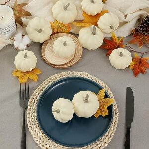 Artgar Pumpkin Decor - White Pumpkin - 10PCS Mini Pumpkin Harvest Set - Beige Foam Pumpkins for Home Decor DIY, Table, Halloween, Fall, Thanksgiving Decorations