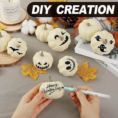 Artgar Pumpkin Decor - White Pumpkin - 10PCS Mini Pumpkin Harvest Set - Beige Foam Pumpkins for Home Decor DIY, Table, Halloween, Fall, Thanksgiving Decorations