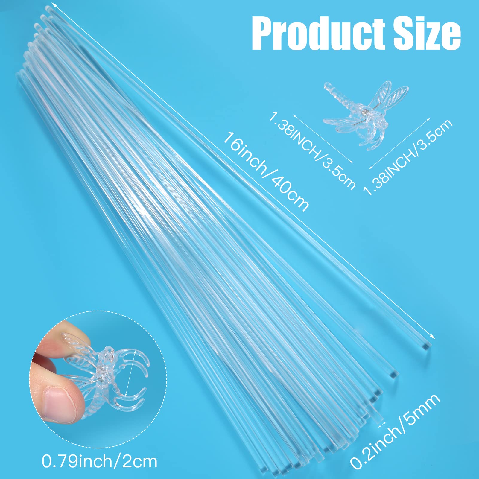 Aboofx 20 Pieces 16 Inch Plant Stakes Acrylic Plant Stakes Garden Stakes Orchid Stakes, Clear Plant Sticks Plant Support Stakes with 20 PCS Clear Dragonfly Orchid Clips for Indoor and Outdoor Plants