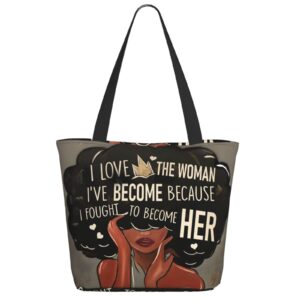 tinysky african women tote bag afro american art shoulder handbag reusable magic tote for travel gym shopping gift