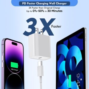 Long Apple iPhone Fast Charger [Apple MFi Certified] 2Pack PD Type C Wall Charger Fast Charging Apple Adapter 6.6FT USB-C to Lightning Cable Apple Chargers for iPhone 14/13/12/Pro/Max/11/XR/8/SE/iPad