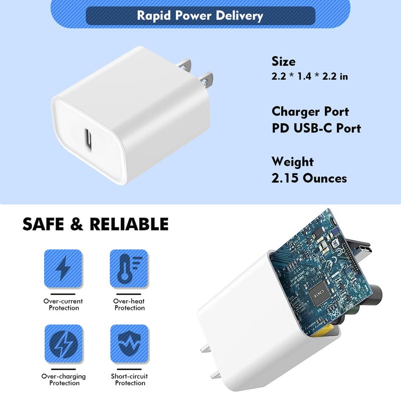 Long Apple iPhone Fast Charger [Apple MFi Certified] 2Pack PD Type C Wall Charger Fast Charging Apple Adapter 6.6FT USB-C to Lightning Cable Apple Chargers for iPhone 14/13/12/Pro/Max/11/XR/8/SE/iPad