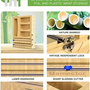 Uamector Bag Storage Organizer for Kitchen Drawer, 100% Natural Bamboo 6 in 1 Bamboo Foil and Plastic Wrap with Cutter, Storage Bag Organizers