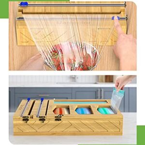 Uamector Bag Storage Organizer for Kitchen Drawer, 100% Natural Bamboo 6 in 1 Bamboo Foil and Plastic Wrap with Cutter, Storage Bag Organizers