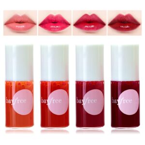 charm kiss 4 colors lip tint stain set, matte velvet lip tint watery lip stain mini liquid lipstick, natural shimmery lip tint stain lip color makeup,