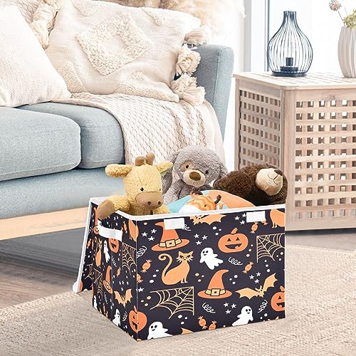 Krafig Halloween Decorative Storage Box with Lid Large Bins Baskets Foldable Cube Organizer Collapsible Containers for Organizing, Toy, Home, Shelf, Closet