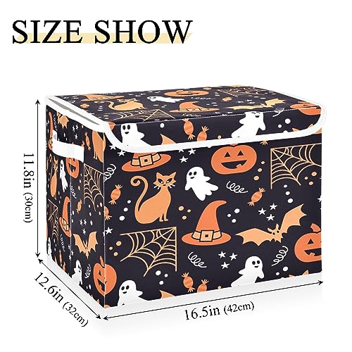 Krafig Halloween Decorative Storage Box with Lid Large Bins Baskets Foldable Cube Organizer Collapsible Containers for Organizing, Toy, Home, Shelf, Closet