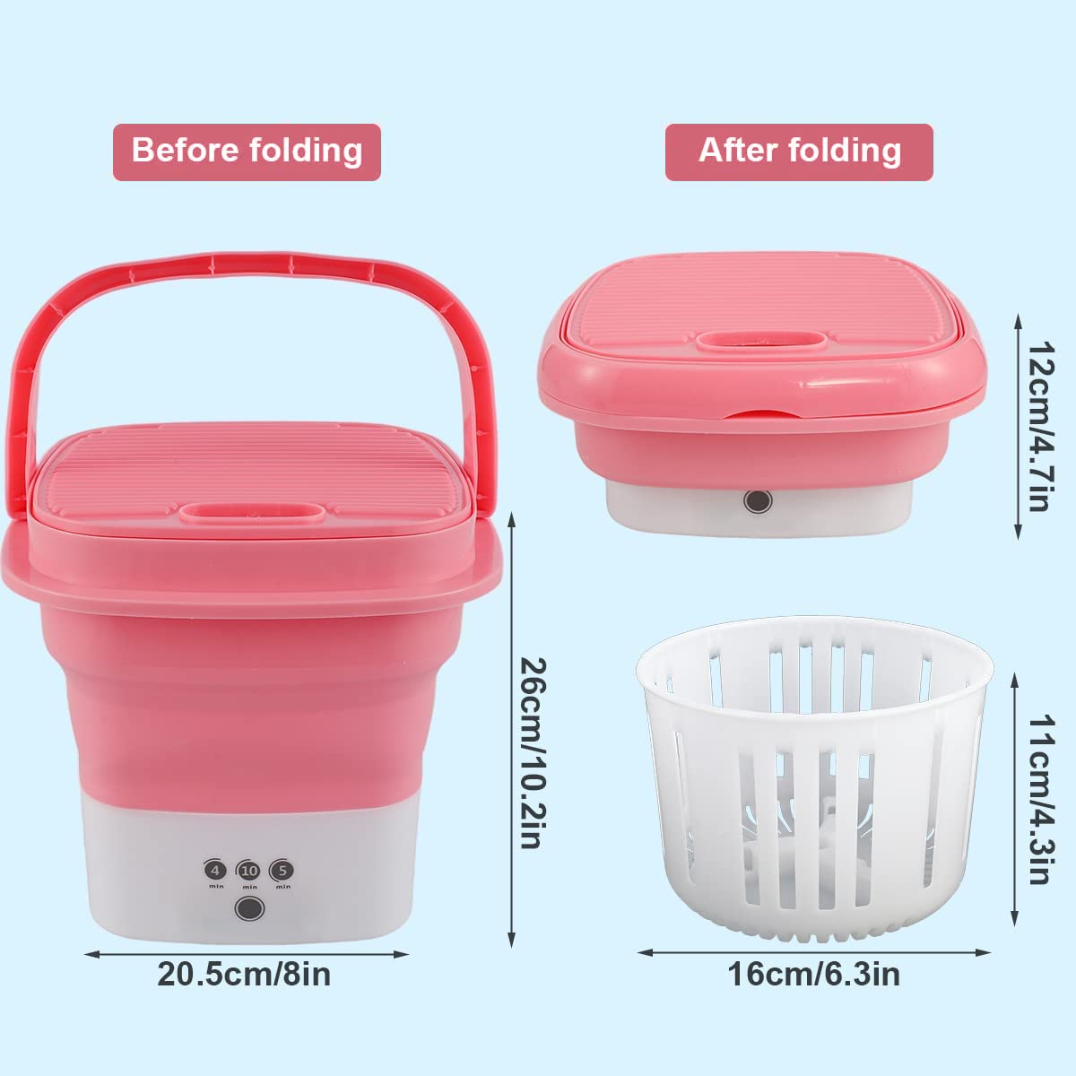 Portable washing Machine,Foldable Mini Washing Machine, Small Washer for Baby Clothes, Underwear or Small Items, Apartment, Dorm, Camping, RV Travel laundry- Gift Choice (Pink)