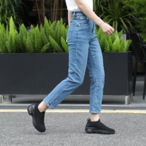 STQ Walking Shoes Women with Arch Support Comfortable Non Slip Work Shoes Breathable Slip on Sock Sneakers All Black 9 US