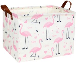 ddbasket flamingo pink basket nursery girl baby storage basket rectangular cute pattern kids toy storage bin organizer book shelf basket baby girls flamingo room decor(love flamingo)