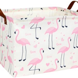 DDBASKET Flamingo Pink Basket Nursery Girl Baby Storage Basket Rectangular Cute Pattern Kids Toy Storage Bin Organizer Book Shelf Basket Baby Girls Flamingo Room Decor(Love Flamingo)