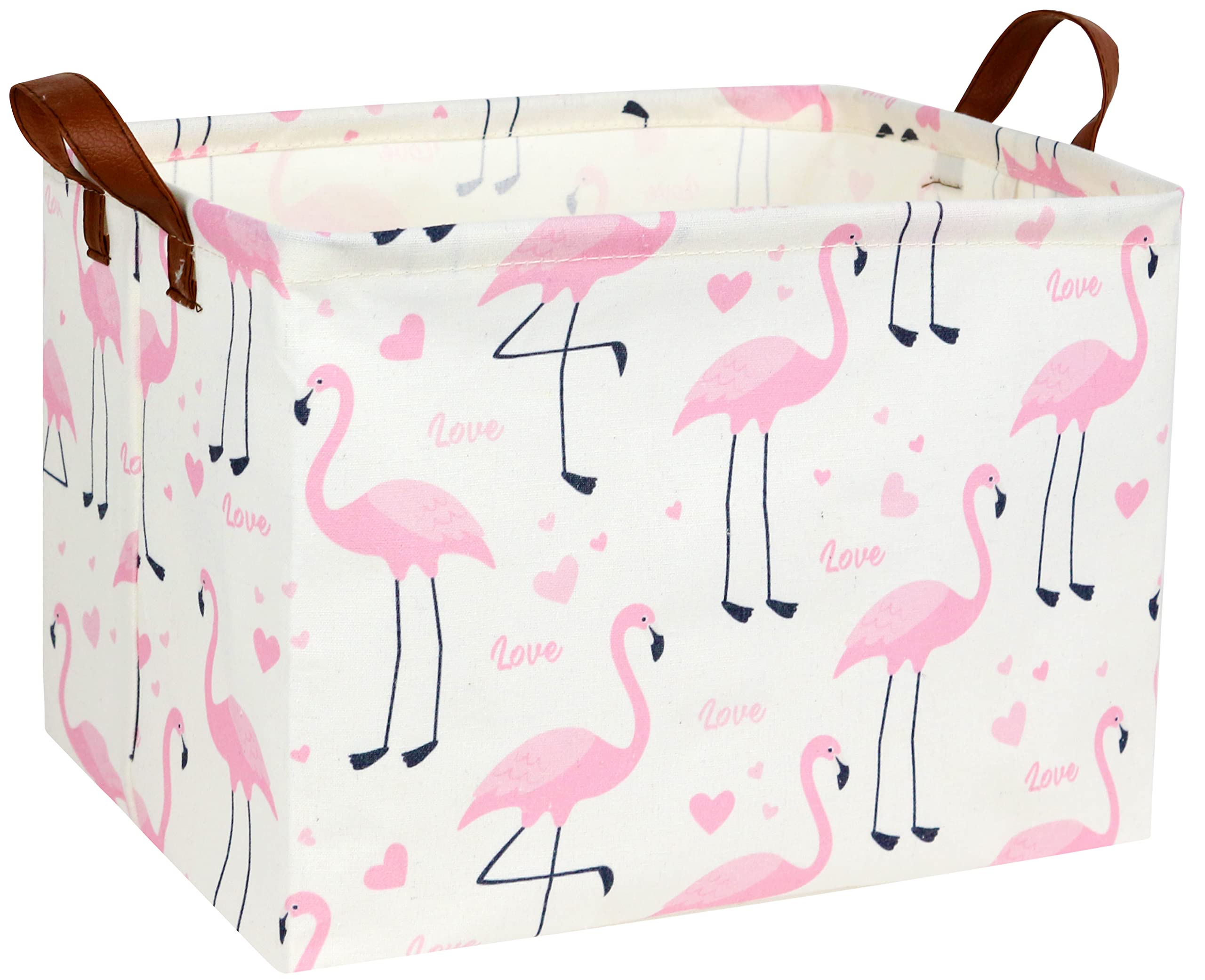 DDBASKET Flamingo Pink Basket Nursery Girl Baby Storage Basket Rectangular Cute Pattern Kids Toy Storage Bin Organizer Book Shelf Basket Baby Girls Flamingo Room Decor(Love Flamingo)