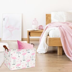 DDBASKET Flamingo Pink Basket Nursery Girl Baby Storage Basket Rectangular Cute Pattern Kids Toy Storage Bin Organizer Book Shelf Basket Baby Girls Flamingo Room Decor(Love Flamingo)