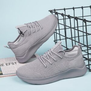 WOHHHW Women Walking Shoes Ladies Running Sneakers Breathable Mesh Sports Shoes Casual Lightweight Gym Lace up Sneakers Fitness Athletic Slip On Comfortable Light_Grey US Size 6.5