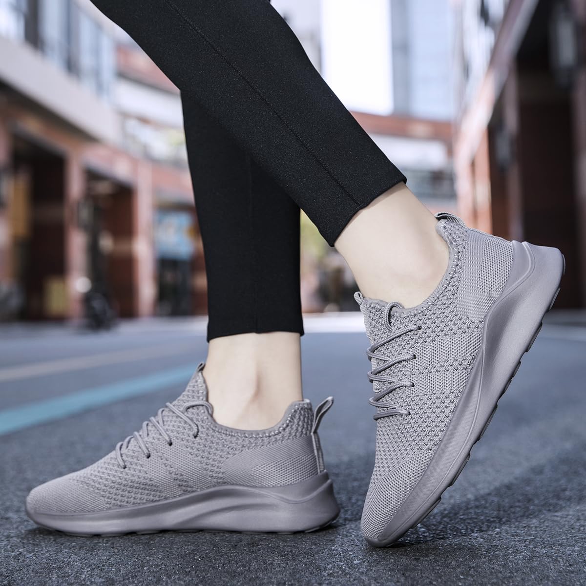 WOHHHW Women Walking Shoes Ladies Running Sneakers Breathable Mesh Sports Shoes Casual Lightweight Gym Lace up Sneakers Fitness Athletic Slip On Comfortable Light_Grey US Size 6.5