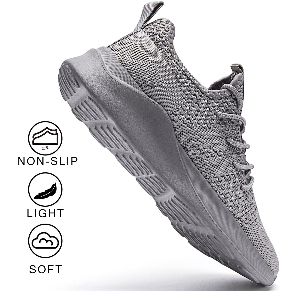 WOHHHW Women Walking Shoes Ladies Running Sneakers Breathable Mesh Sports Shoes Casual Lightweight Gym Lace up Sneakers Fitness Athletic Slip On Comfortable Light_Grey US Size 6.5