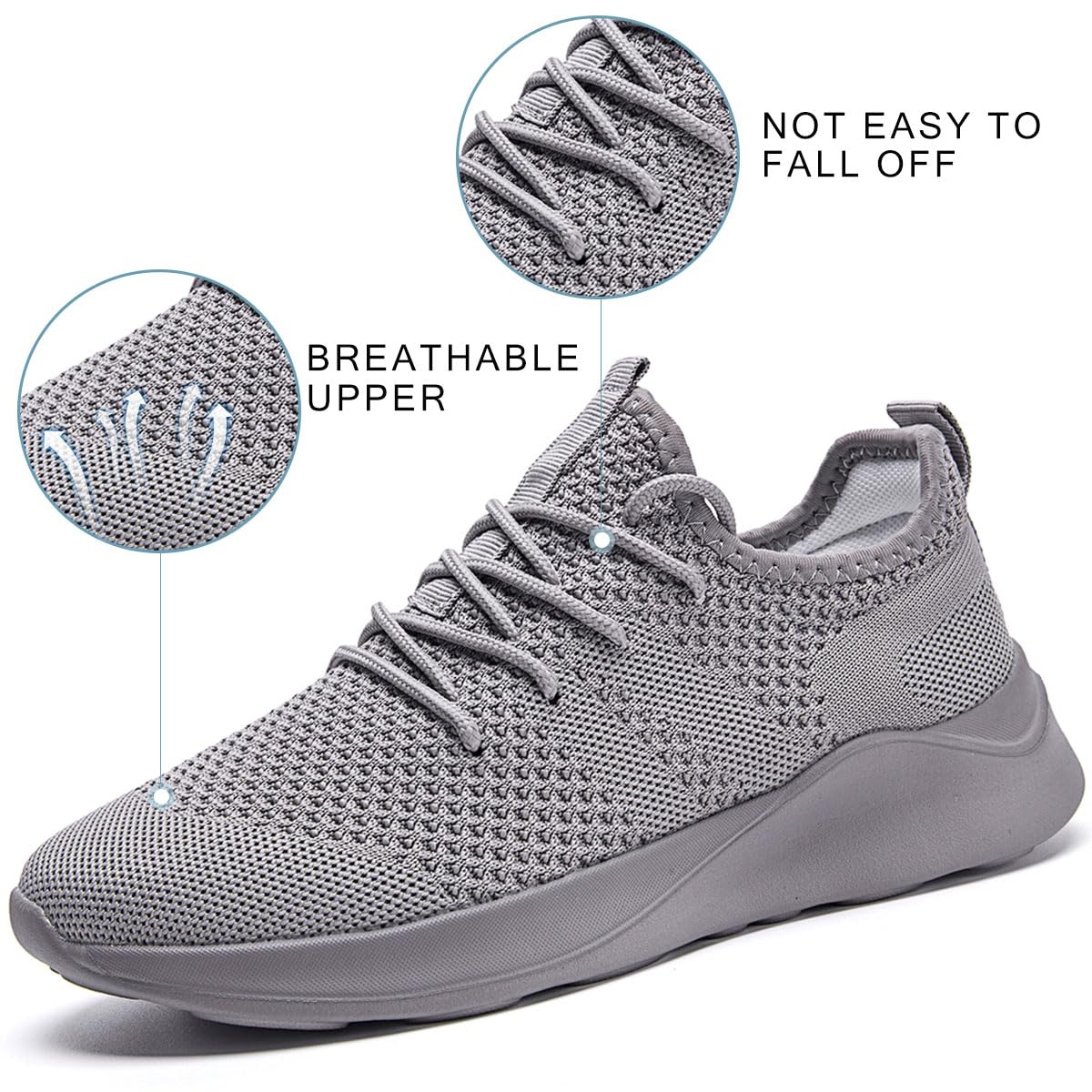 WOHHHW Women Walking Shoes Ladies Running Sneakers Breathable Mesh Sports Shoes Casual Lightweight Gym Lace up Sneakers Fitness Athletic Slip On Comfortable Light_Grey US Size 6.5