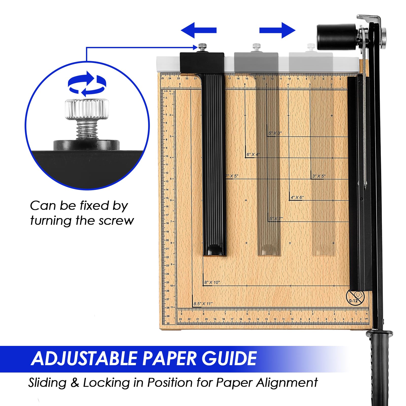 CreGear 12 Inch Guillotine Paper Cutter, Heavy Duty Wood Guillotine Paper Trimmer for Cardstock, Paper Cutters for Crafting with Adjustable Guide, Paper Cutting Board with Guard Rail & Blade Lock