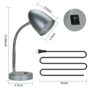 LED Desk Lamp, Flexible Gooseneck with Table lamp, 3.5W 240LM 4000K Cool White Study Lamps for Bedroom and Office, Eye Protection, ETL Listed Silver