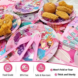 PCS Cute Kitty Party Supplies, Pink Cat Party Decoration Include Balloons, Backdrop, Tablecloth, Cake topper, Plates, Hanging Swirls Party Favors for Serves 10 Guests