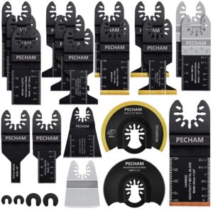 pecham 23pcs titanium & carbide multitool blades oscillating tool saw blades heavy duty for hard material, metal/steel nails/bolts/screws fit most oscillating tools