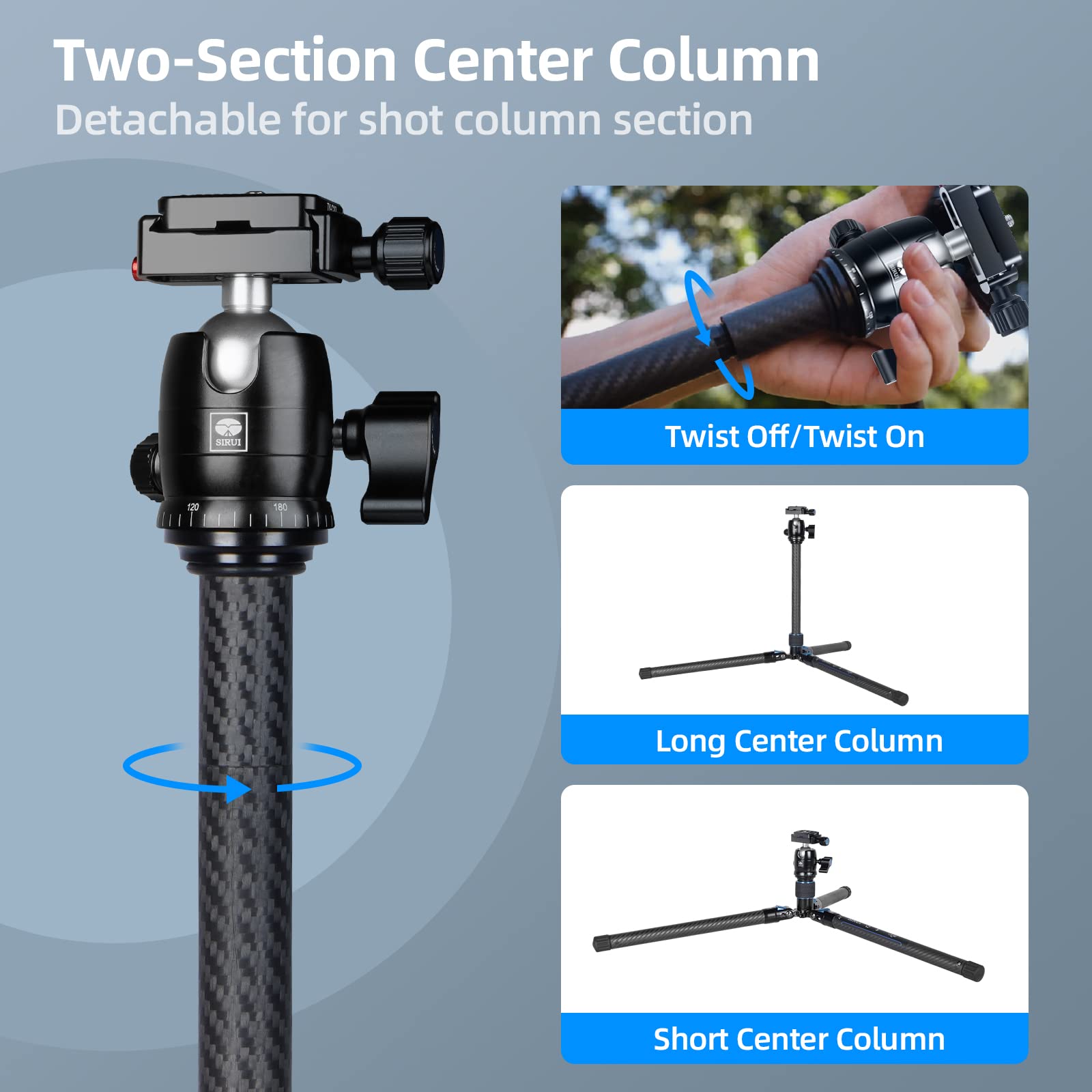 SIRUI Carbon Fiber Tripod with B-00K Panoramic Ball Head, 59.8” Compact Lightweight Travel Tripod AT-125, Quick Release Reverse Folding Legs, Reversible Center Column, Max Load 22lbs - Traveler X-I