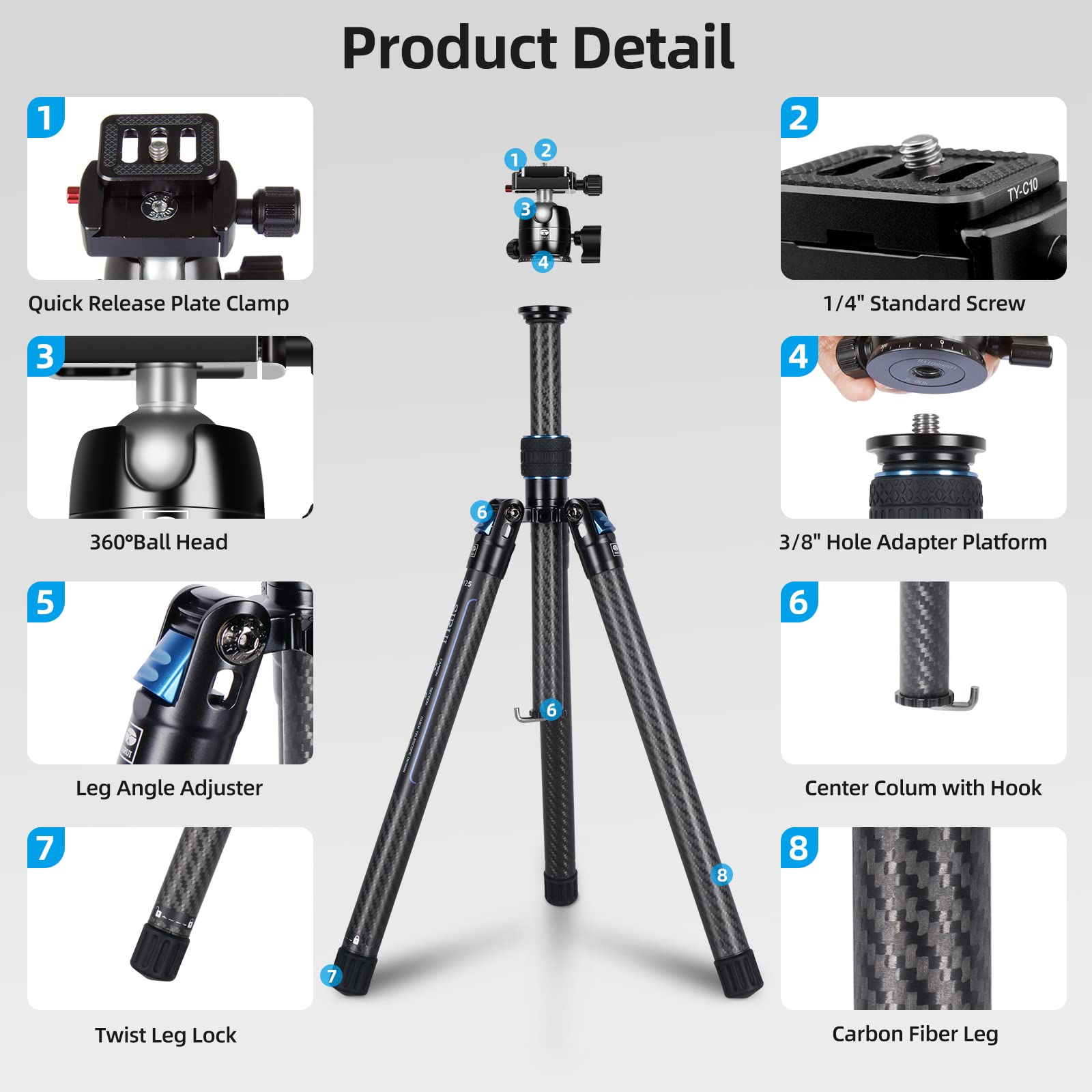 SIRUI Carbon Fiber Tripod with B-00K Panoramic Ball Head, 59.8” Compact Lightweight Travel Tripod AT-125, Quick Release Reverse Folding Legs, Reversible Center Column, Max Load 22lbs - Traveler X-I