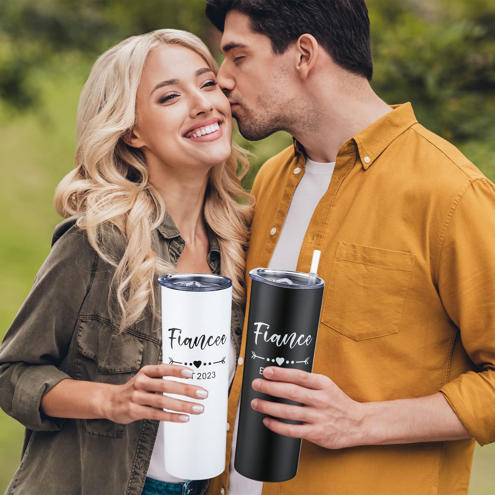 DHQH Fiance and Fiancee 2023 Tumbler Set, Engagement Wedding Gifts for Couples Newlyweds Wife Husband Bride To Be Newly Engaged 20oz Travel Tumbler Bachelorette Party Gifts.