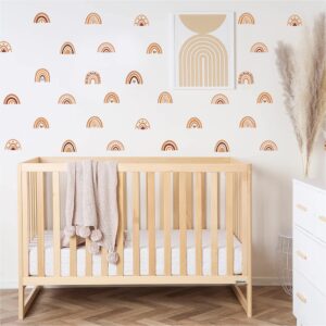 44pcs Boho Small Rainbow Wall Decals for Girls Boys Bedroom Peel Stick - Kids Wall Stickers Playroom Nursery Classroom Daycare Vintage Beige Kids Wall Stickers Playroom Bohemian Removable Wall Decals