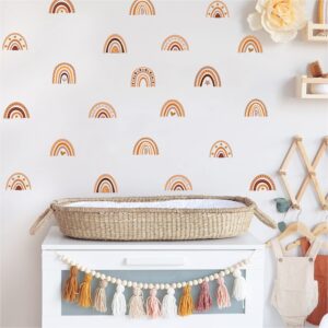 44pcs Boho Small Rainbow Wall Decals for Girls Boys Bedroom Peel Stick - Kids Wall Stickers Playroom Nursery Classroom Daycare Vintage Beige Kids Wall Stickers Playroom Bohemian Removable Wall Decals