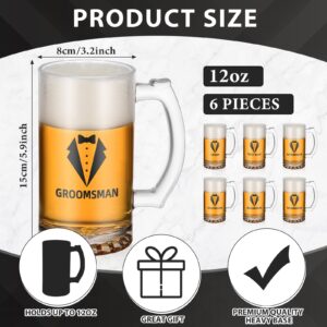 Tanlade 6 Pack Groomsmen Beer Mug 12oz Tuxedo Engraved Groomsmen Beer Glasses Wedding Party Gifts for Thank You Groomsmen Grooms Gifts Proposal Bachelor Party Favor 3 Styles