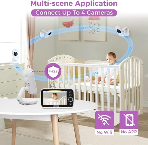 VTimes Baby Monitor Video Baby Monitor with Camera and Audio No WiFi 5" LCD Screen, Two-Way Audio, Night Vision,1000ft Range, 2X Zoom Temperature Display, Lullaby Elderly Pet