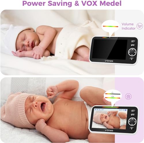 VTimes Baby Monitor Video Baby Monitor with Camera and Audio No WiFi 5" LCD Screen, Two-Way Audio, Night Vision,1000ft Range, 2X Zoom Temperature Display, Lullaby Elderly Pet