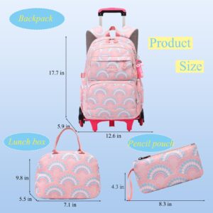 YJMKOI Girls Rolling Backpack Set Trolley Backpack for Girls with Lunch Box Carry-on Luggage BookBag Kids School Bags with Wheels