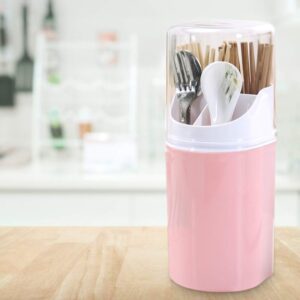 Utensil Drying Caddy, Reusable Plastic Cutlery Holder with Cover 4 Slots Cutlery Storage Organizer for Forks Spoons Cutlery Caddy Bin(Pink)