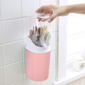 Utensil Drying Caddy, Reusable Plastic Cutlery Holder with Cover 4 Slots Cutlery Storage Organizer for Forks Spoons Cutlery Caddy Bin(Pink)