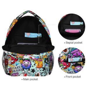 Vnurnrn Kids Travel Backpack for Boys Girls, Coloured Graffiti Print Large Capacity with Name Tag Slot