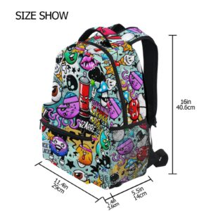 Vnurnrn Kids Travel Backpack for Boys Girls, Coloured Graffiti Print Large Capacity with Name Tag Slot