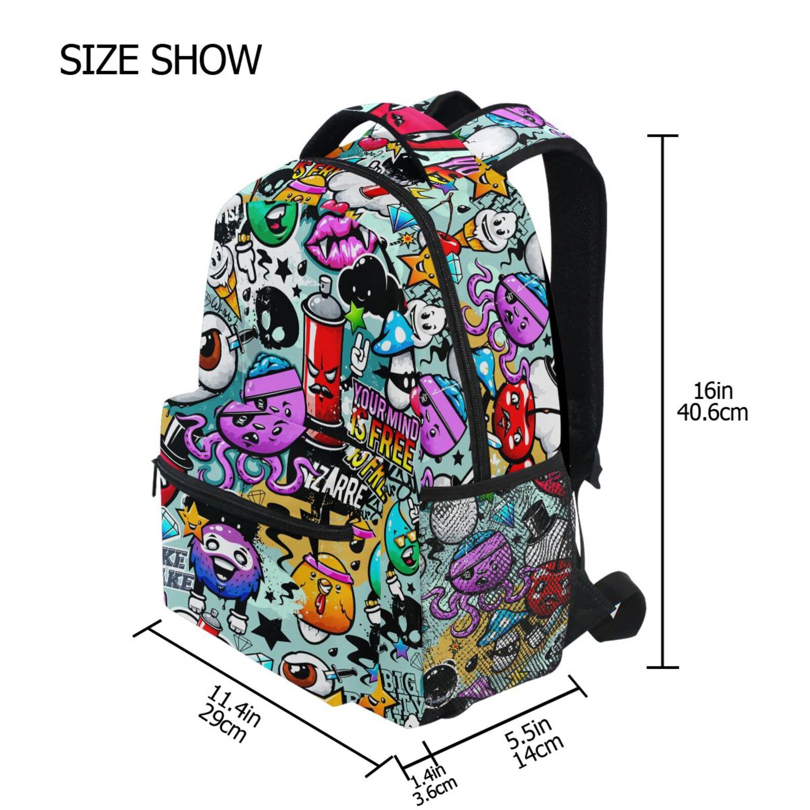 Vnurnrn Kids Travel Backpack for Boys Girls, Coloured Graffiti Print Large Capacity with Name Tag Slot