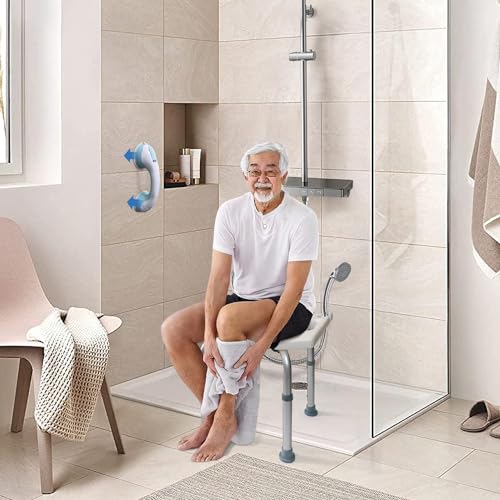 DEZOON Shower Chair for Elderly-with Shower Handle-Shower Seat for Inside Shower Tool-Free Shower Stool Small with 6 Adjustable Heights Bathtub Chairs for Disabled,Seniors