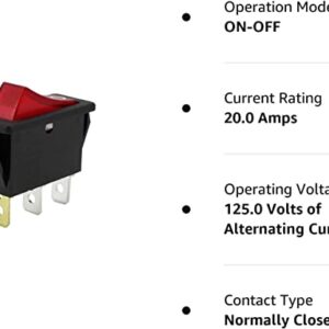 15A-20A Red Lighted Rocker Switch 3 Prong ON/Off （with Neon Lamp) for Electric Fireplaces, FMI Desa,Electric Fire Place, Grinder, Surge Protector, Delta Sander