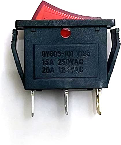 15A-20A Red Lighted Rocker Switch 3 Prong ON/Off （with Neon Lamp) for Electric Fireplaces, FMI Desa,Electric Fire Place, Grinder, Surge Protector, Delta Sander