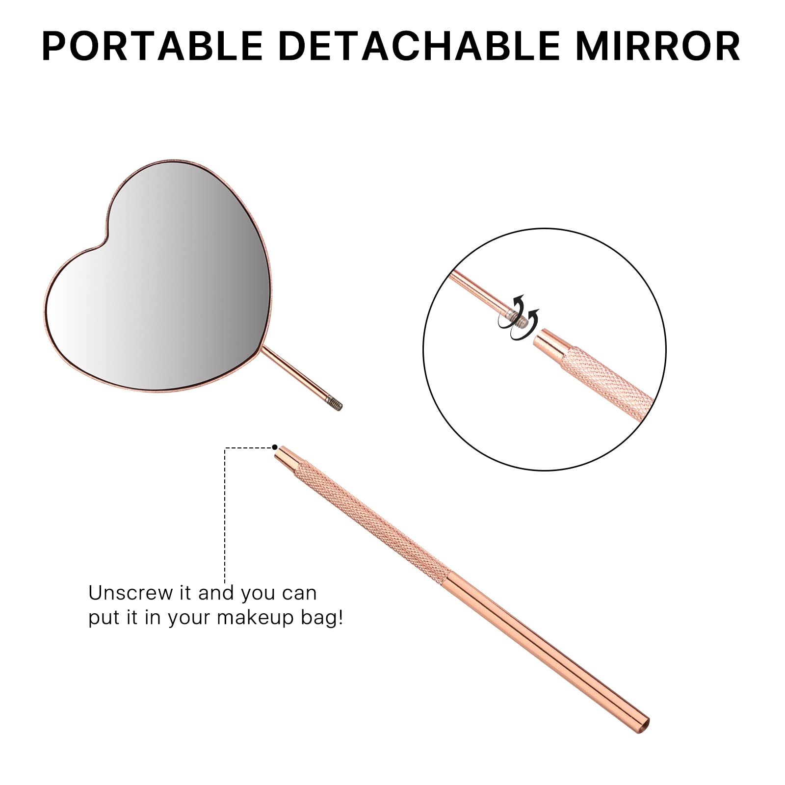 Miuffue 2.2inch Lovely Lash Mirror, Heart Shaped Detachable Stainless Steel Eyelash Mirror, Lash Mirror for Eyelash Extensions, Lash Extension Supplies and Tool for Lash Techs, Rose Gold