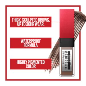 Maybelline Tattoo Studio Brow Styling Gel, Waterproof Eyebrow Make Up, Brow Tint for Up to 36HR Wear, Soft Brown, 1 Count