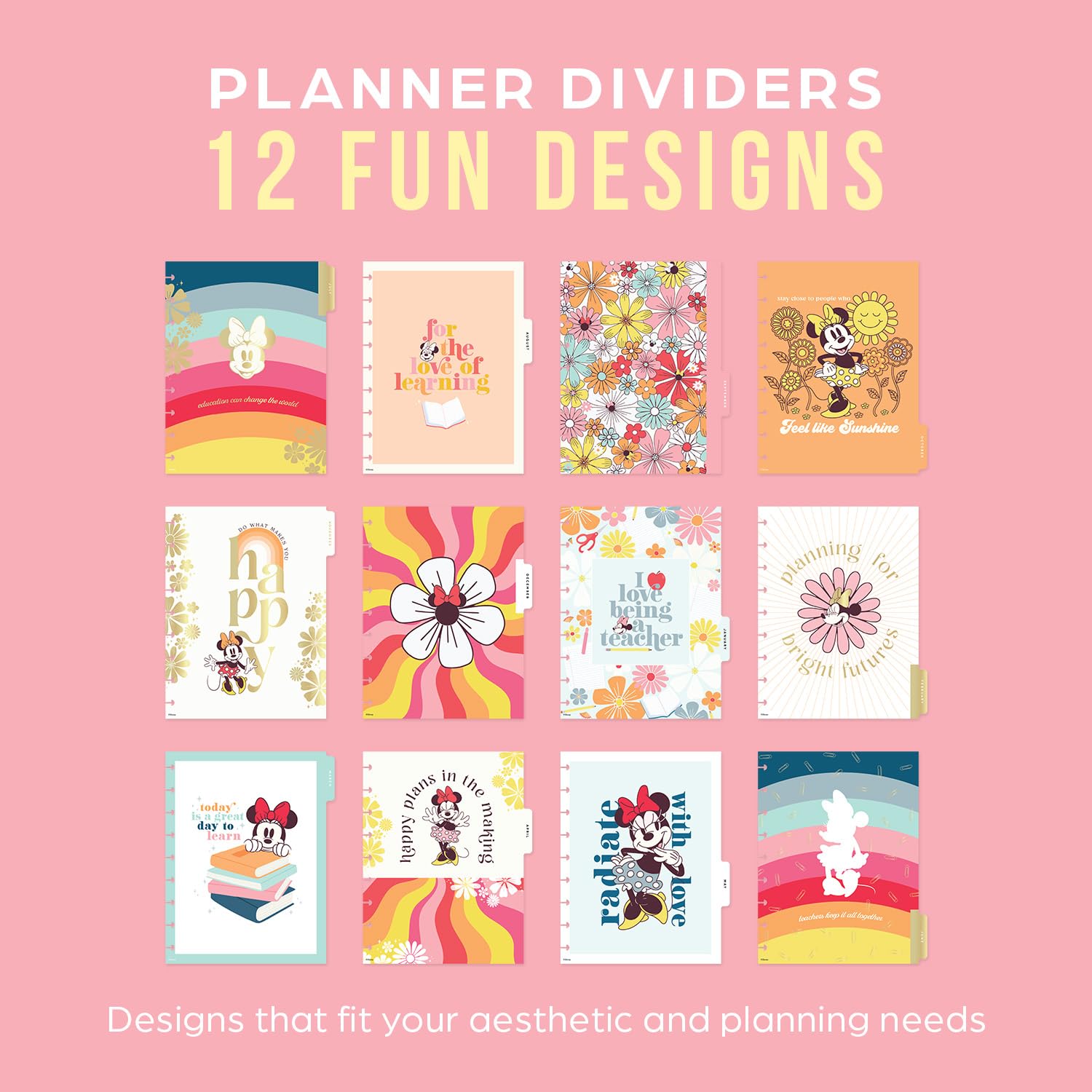 Happy Planner Disney 12-Month Teacher Planner, July 2023–June 2024, Daily, Weekly, and Monthly Disc-Bound Pages, Vertical Layout, Sunny Minnie Theme, Classic Size, 7 Inches by 9 1/4 Inches