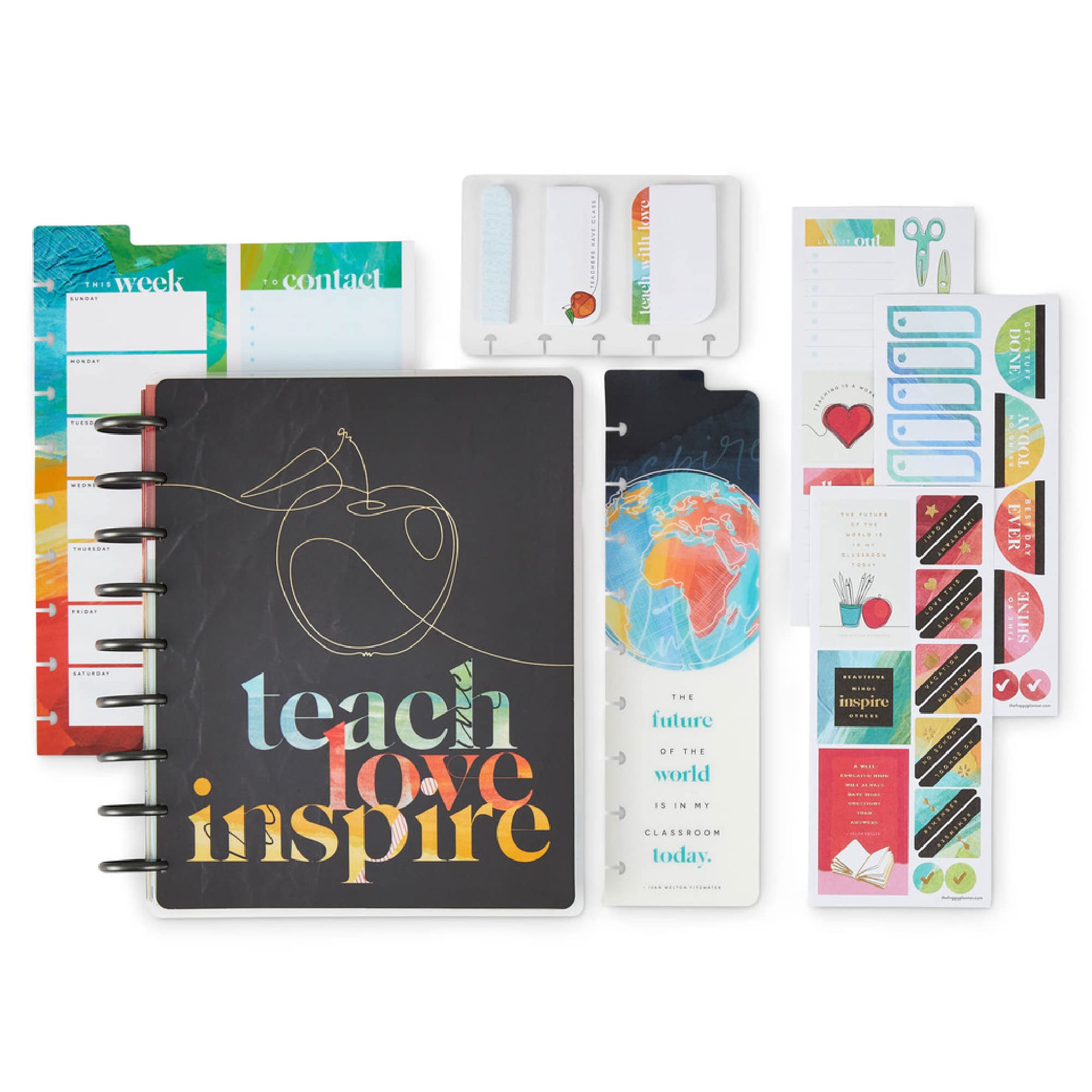 Happy Planner 12-Month Teacher Lesson-Planner Box Kit, Includes Dated Teacher Planner and More, July 2023–June 2024, Big Size, Teacher Notes Theme, 14 1/2 Inches by 10 1/4 Inches