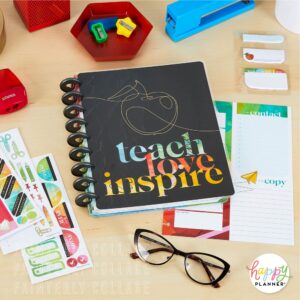 Happy Planner 12-Month Teacher Lesson-Planner Box Kit, Includes Dated Teacher Planner and More, July 2023–June 2024, Big Size, Teacher Notes Theme, 14 1/2 Inches by 10 1/4 Inches