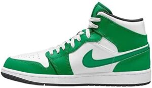 jordan mens nike air 1 mid , black/lucky green-white, 11