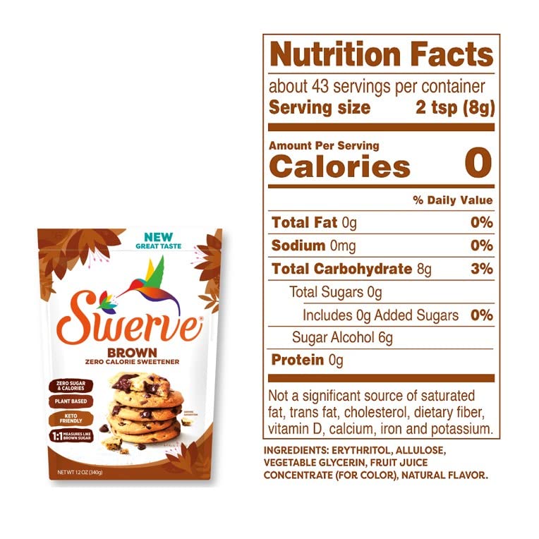 Swerve Ultimate Sugar Replacement Sweetener, Brown Sugar Substitute, Keto Friendly, Zero Calorie, Zero Sugar, Non-Glycemic, Gluten Free, 12 ounces